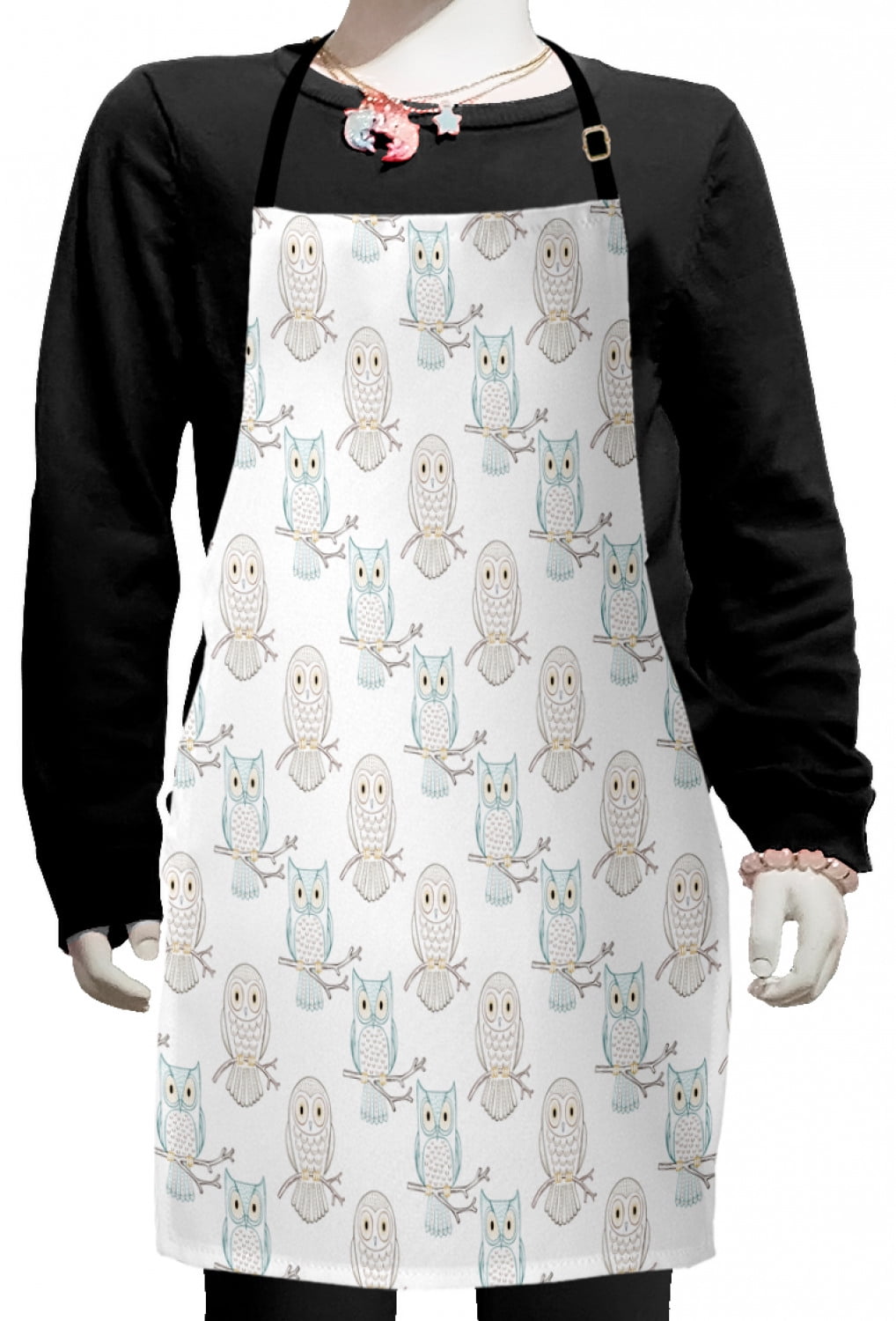 Animal Kids Apron, Repeated Pattern of Owls on Branch Designed in ...