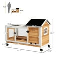 PawHut Indoor Outdoor Wooden Rabbit Hutch with Wheels, Large Bunny Cage ...