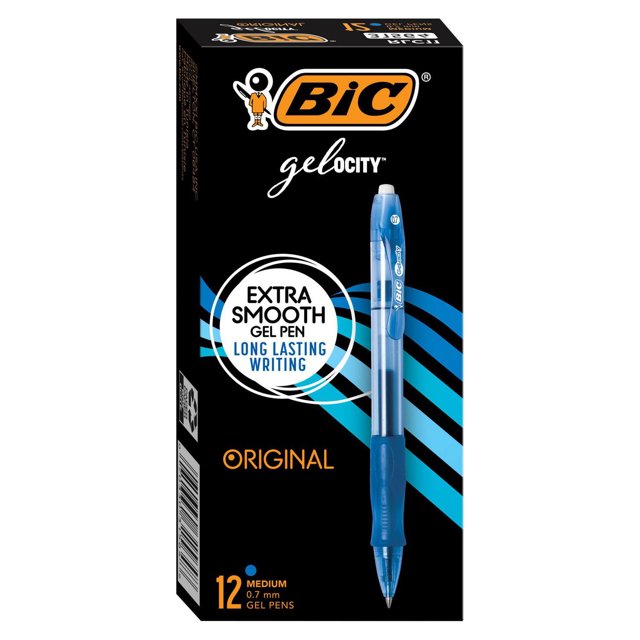 BIC Gelocity Original Blue Gel Pens, Medium Point (0.7 mm), 12-Count ...