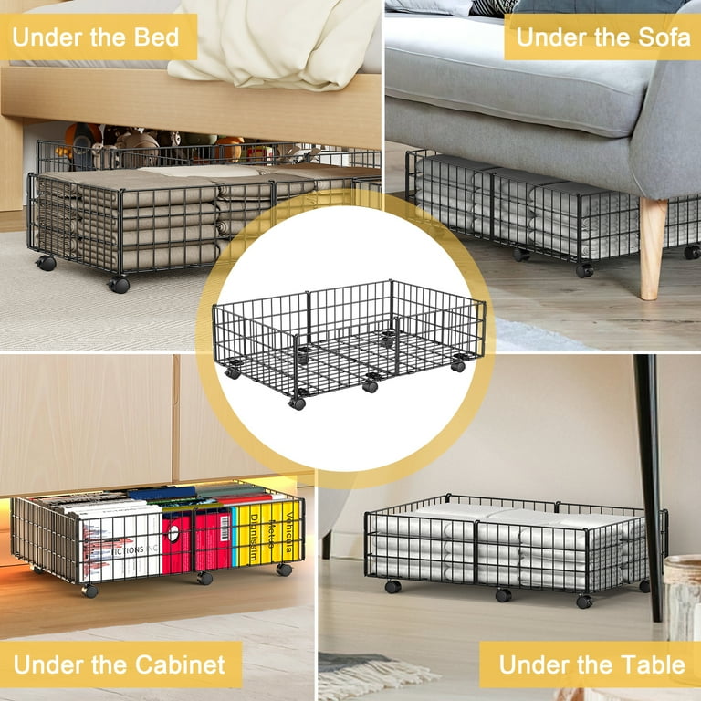 Metal Underbed Storage On Wheels Black Under Bed Steel Storage