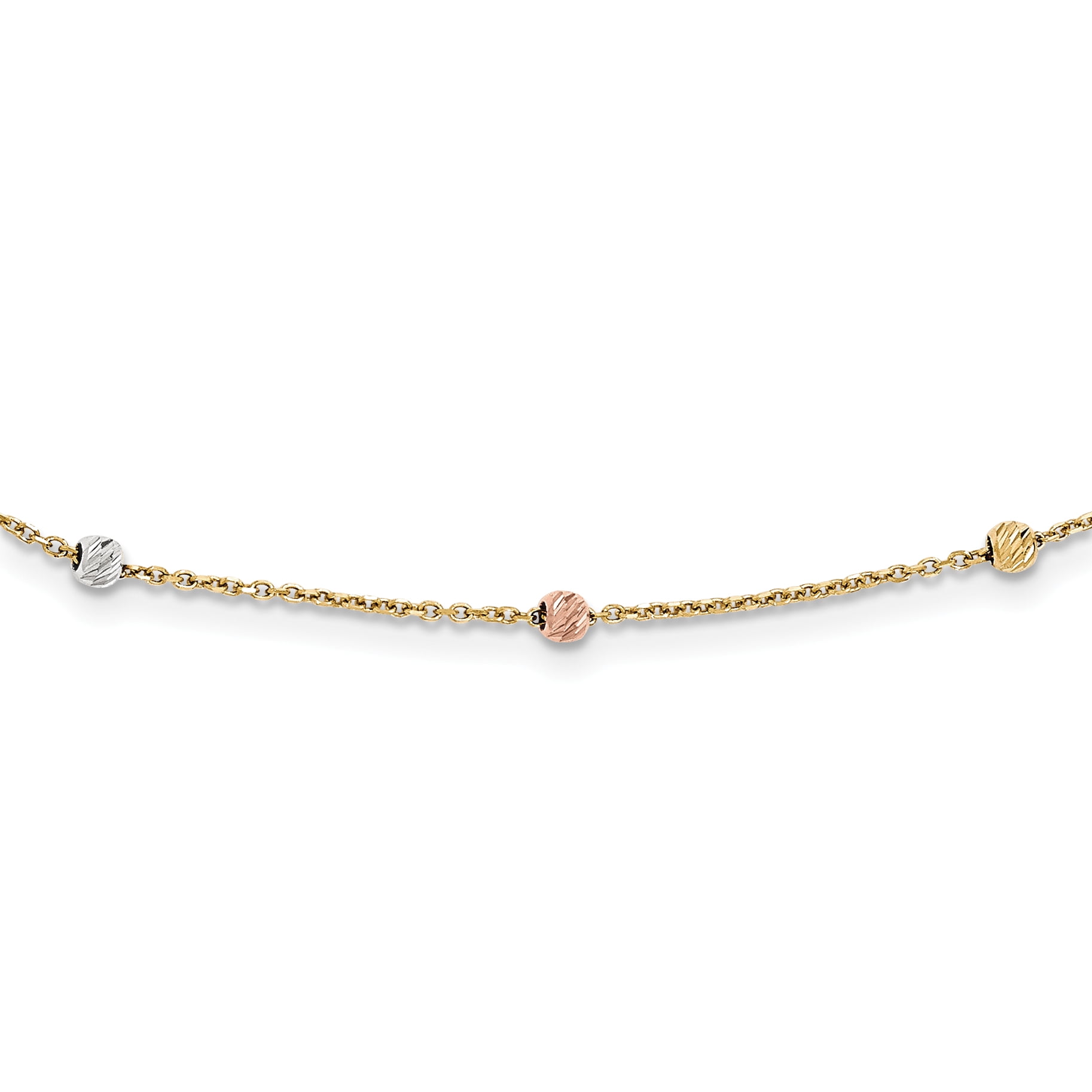 14K Tri Color Gold Tri-color Polished & Diamond Cut Beaded Necklace 18 ...