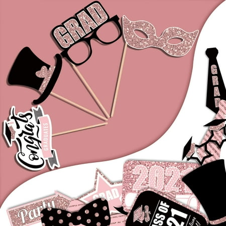 26Pcs Rose Gold Graduation Photo Booth Props with Glue Points and ...