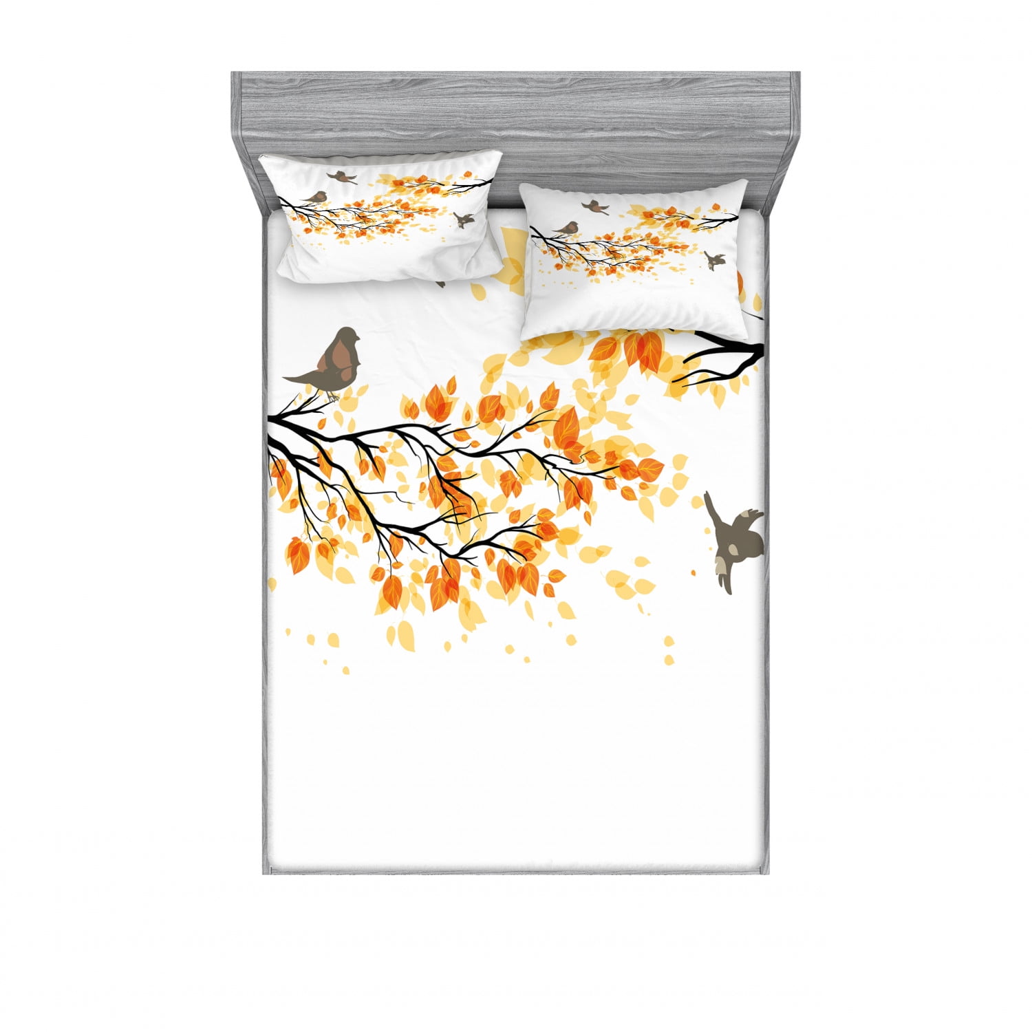 Fall Bedding Set with Sheet & Covers, Branch Pale Autumn Leaves and ...