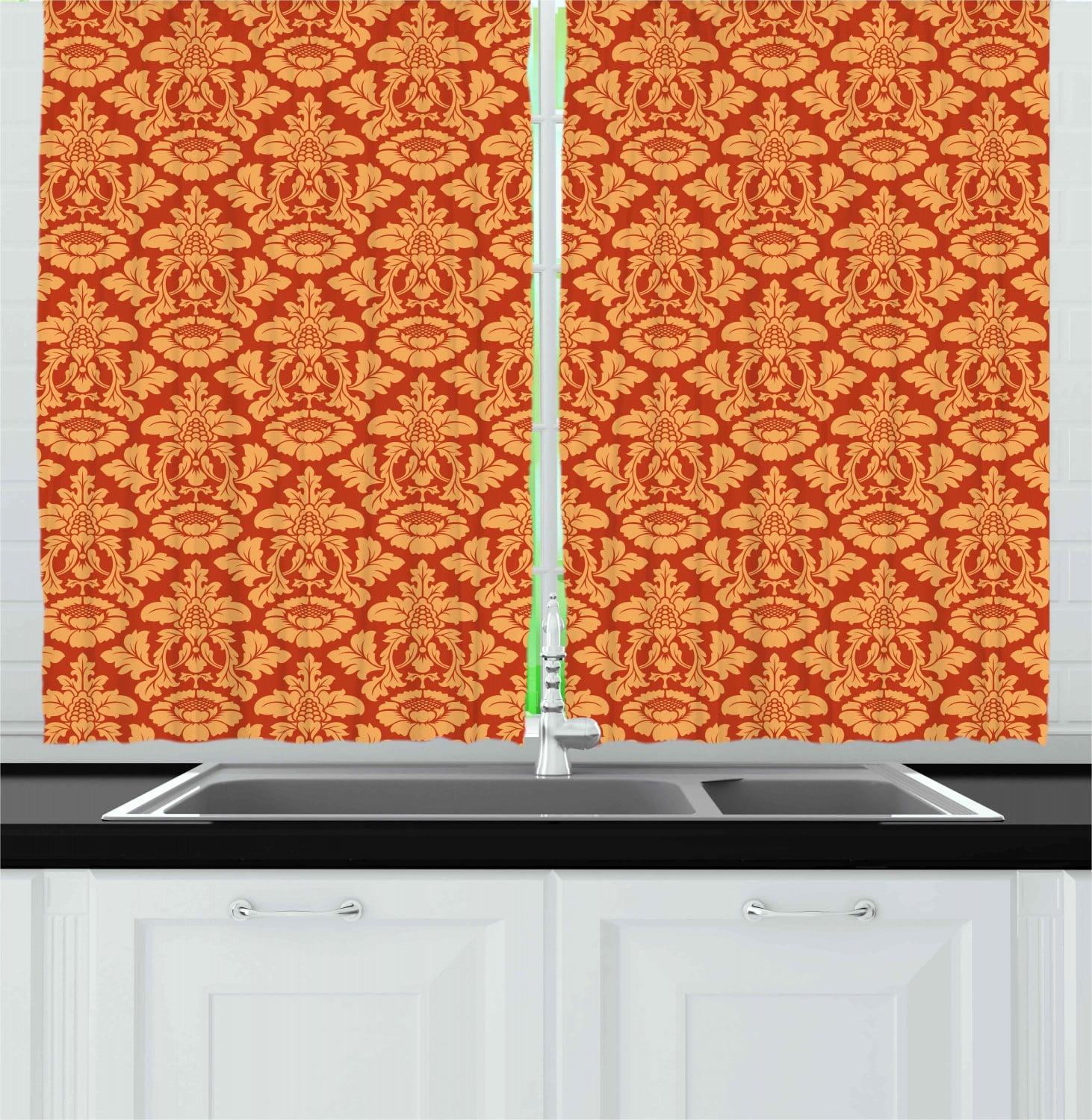 Antique Curtains 2 Panels Set, Royal Victorian Damask Pattern Baroque ...