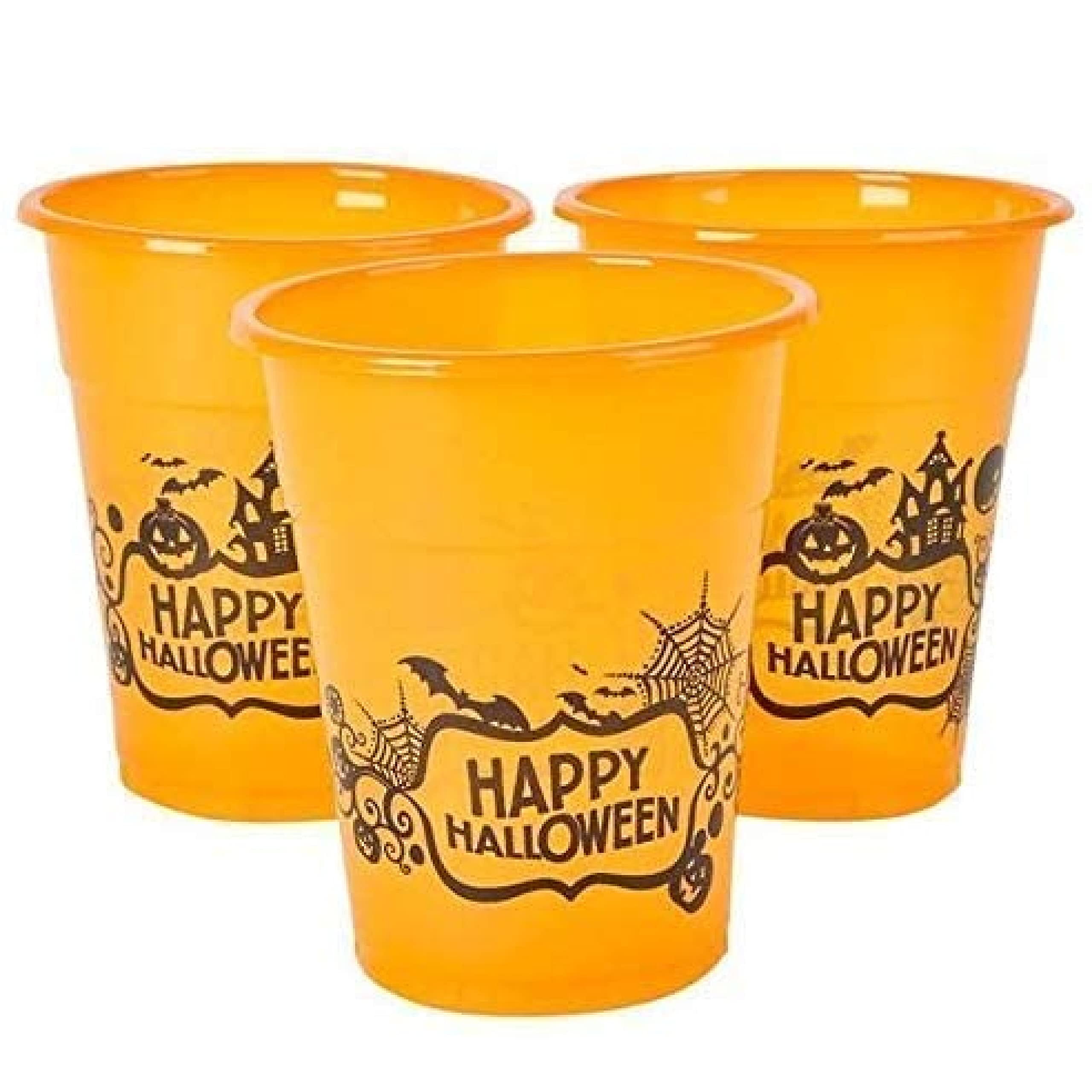 Halloween Orange Happy Halloween Plastic Party Reusable Cups - Bulk ...