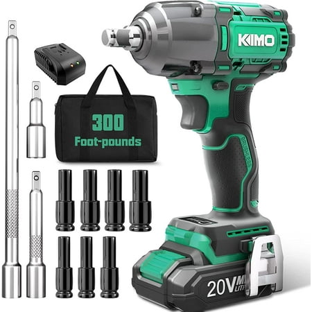 KIMO Cordless Impact Wrench 1/2", Brushless Motor with 300 Ft-lb Max ...