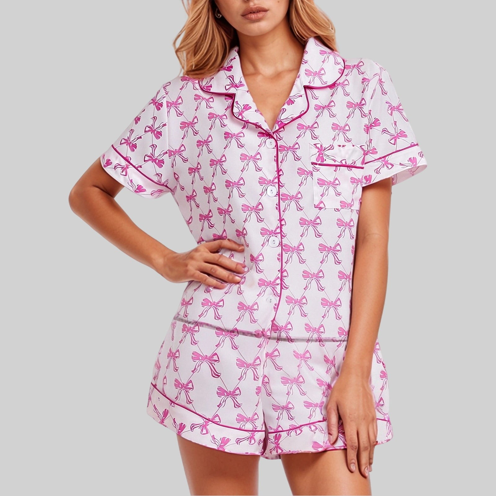 Click here for Chaochao Womens Bow Printed Collar Short Sleeve An... prices