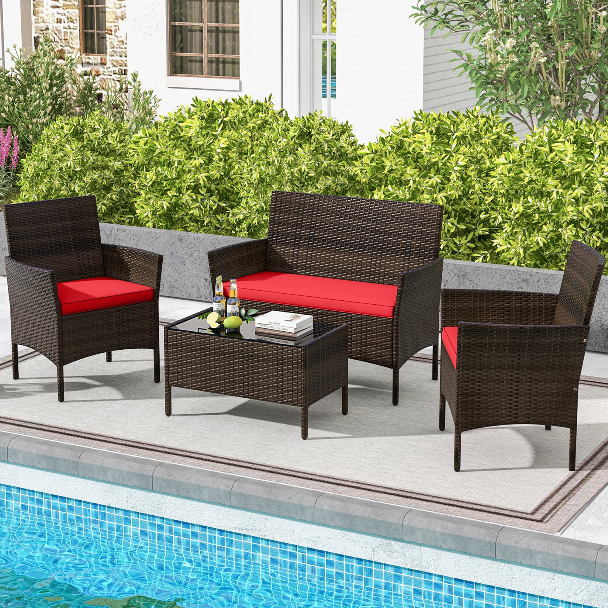 Click here for Gymax 4 Pcs Patio Furniture Set W/Washable Cushion... prices