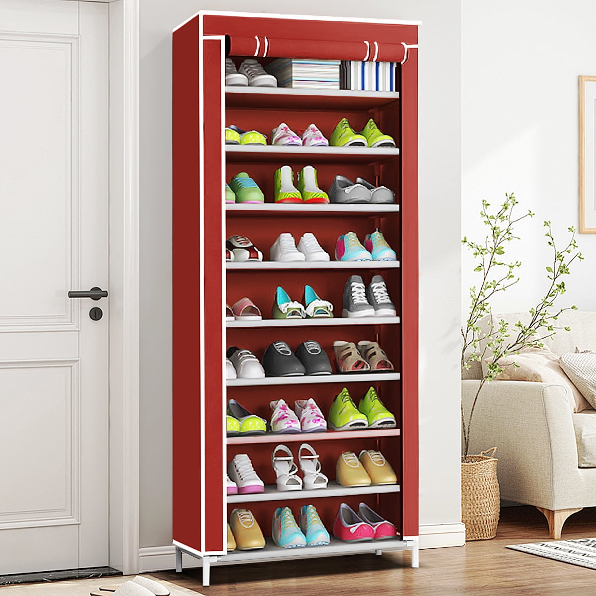Hommpa 10 Tiers Shoe Rack with Dustproof Cover Closet, Multicolor Shoe ...