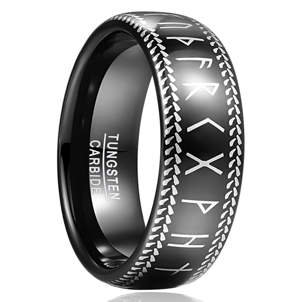 8mm Viking Rings for Men Black Mens Tungsten Carbide Ring Wedding Band ...