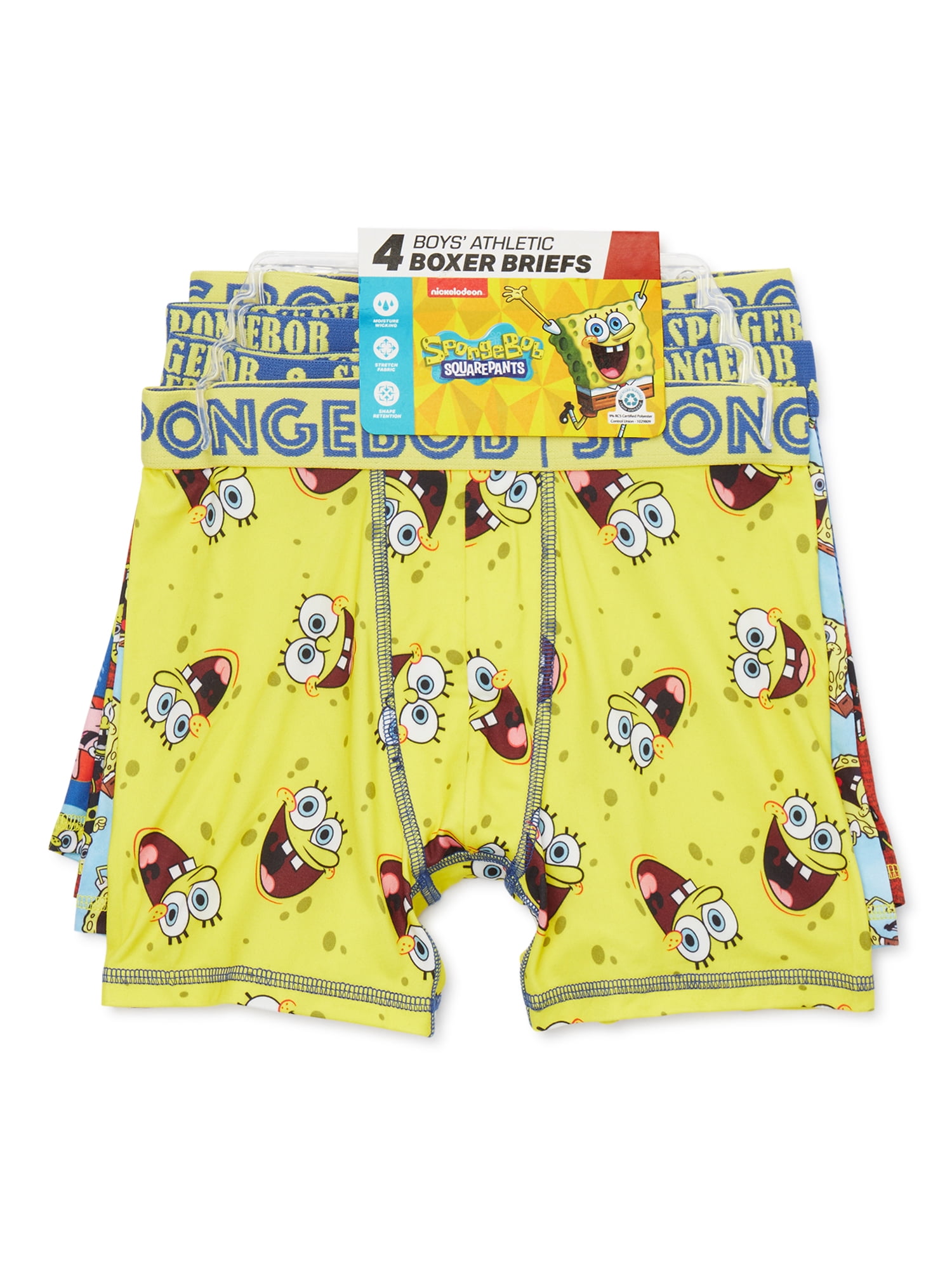 SpongeBob SquarePants Boys Allover Print Boxer Briefs, 4-Pack, Sizes XS ...