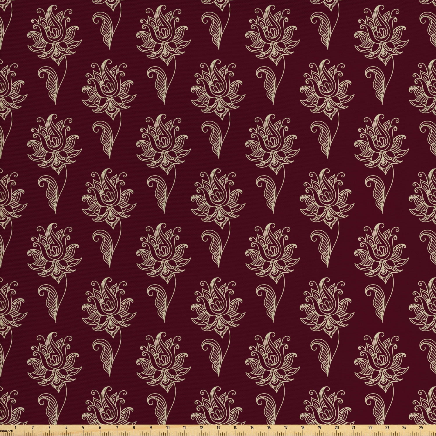 Maroon Fabric by The Yard, Rhythmic Paisley Design Antique Damask Style ...