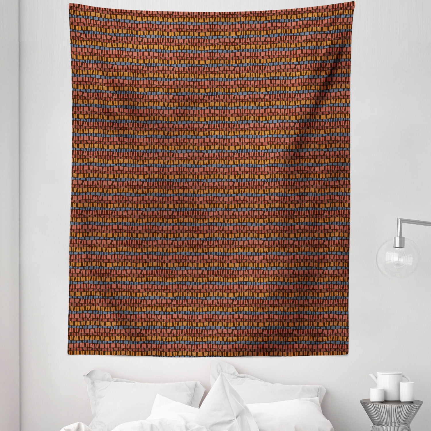 Retro Tapestry, Brown Toned Geometric Tile Composition Graphic ...