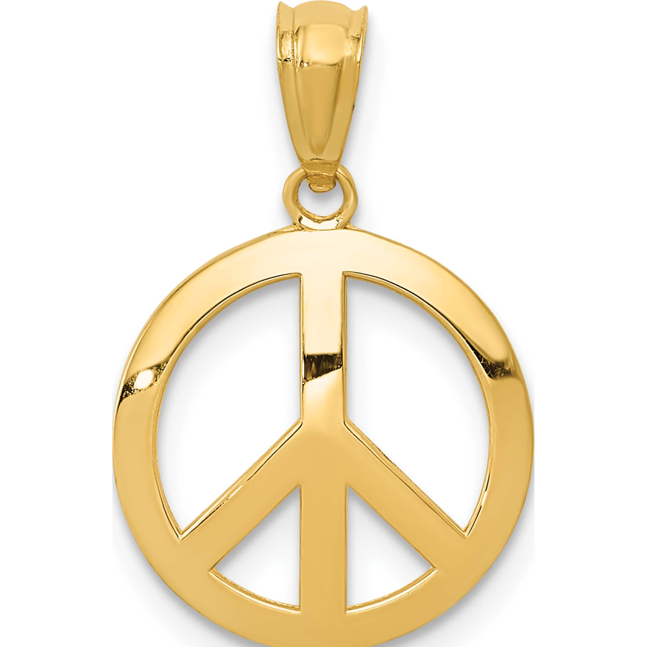 14K Yellow Gold Polished Peace Sign Circle Pendant (30 X 12) Made In ...