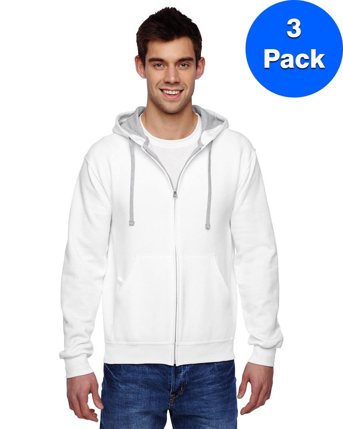 Mens Full-Zip Hooded Sweatshirt SF73R (3 PACK) - Walmart.com