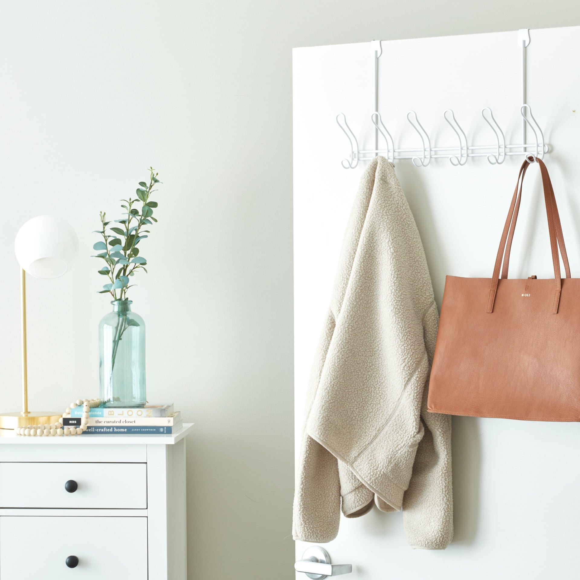 Mainstays Classico Over-The-Door Rack with 6-Hooks, Arctic White, Metal ...