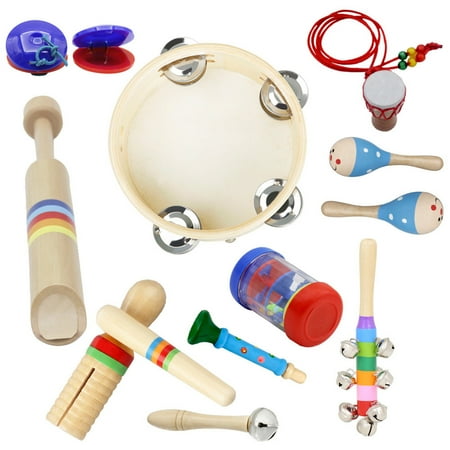 10pcs/set Orff Wooden Musical Instrument Set Hand Tambourine+Rain Sound ...