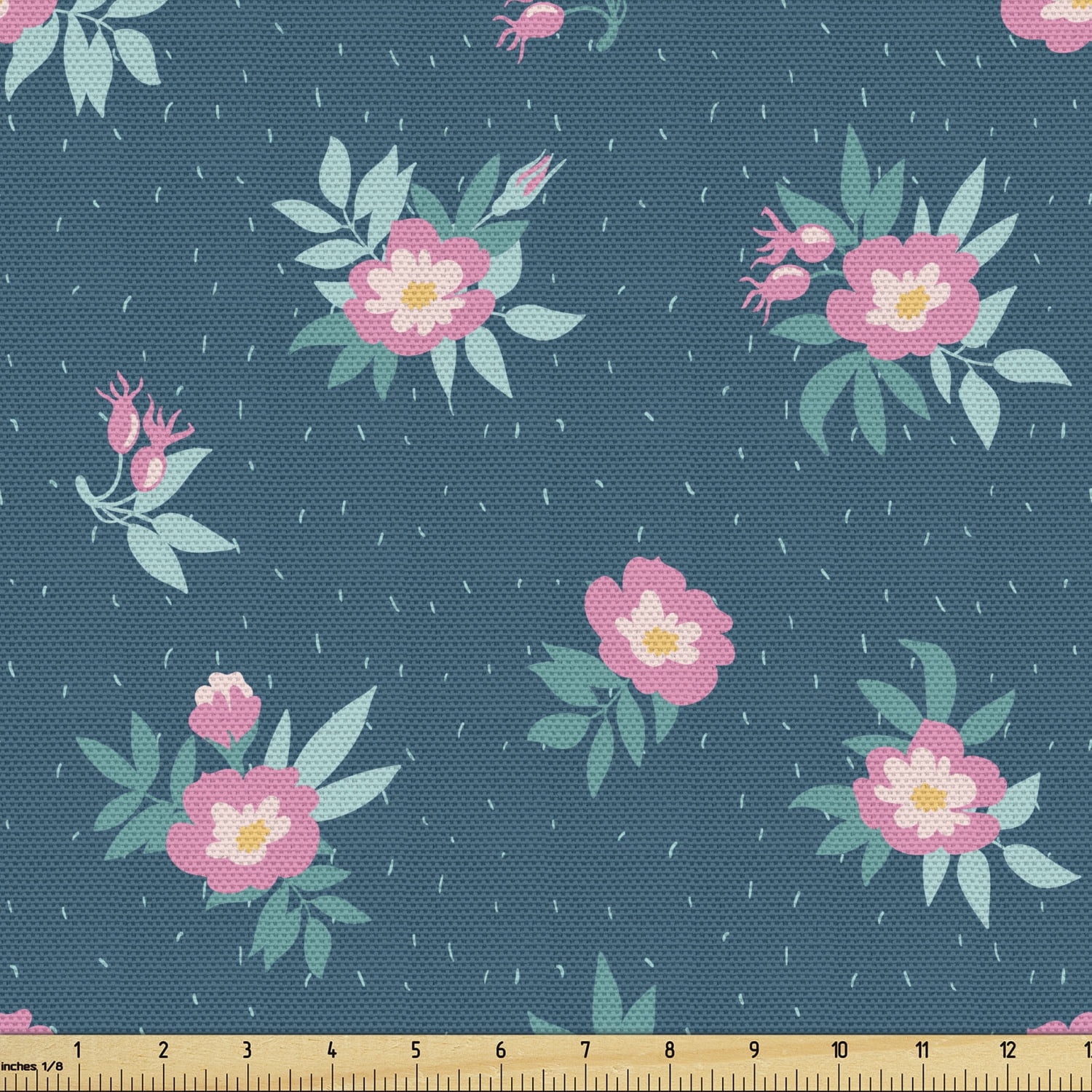 Spring Fabric by the Yard, Illustration of Flowers and Leaves Romantic ...