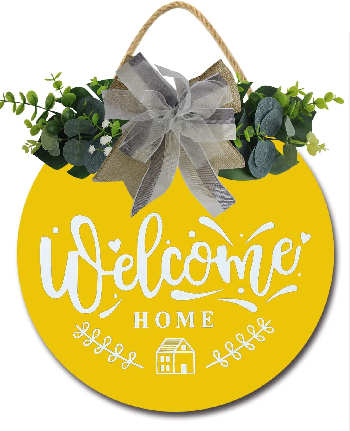 Eveokoki 11" Welcome Round Sign for Porch Farmhouse Front Door Wreaths ...