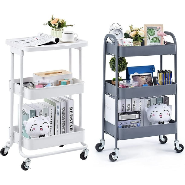 3-Tier Metal Rolling Storage Cart with Practical Tabletop + 3 Tier ...