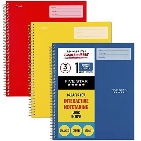 Five Star Interactive Notetaking Spiral Notebooks, 3 Pack, 1-Subject ...