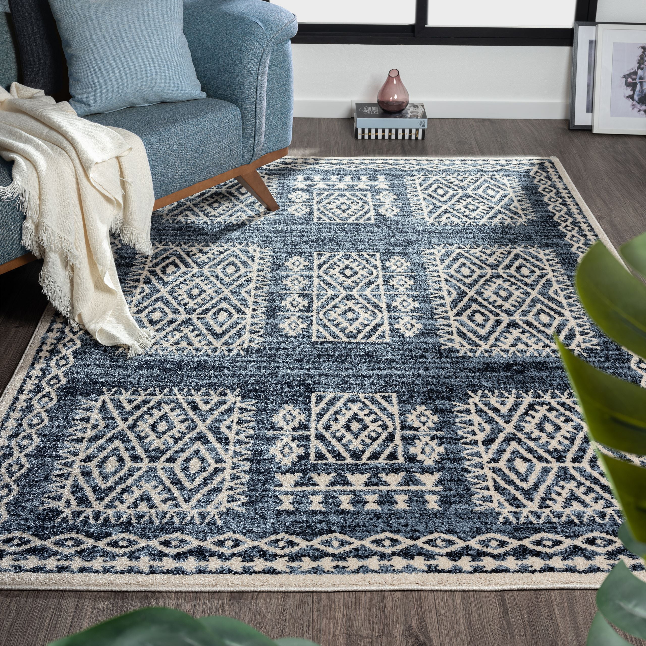 Luxe Weavers Bohemian Tribal Navy 6x9 Area Rug, Geometric Non-Shed ...