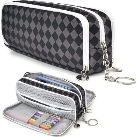 HERRIAT Large Pencil Pouch with Keychain, Durable Canvas Big Capacity ...