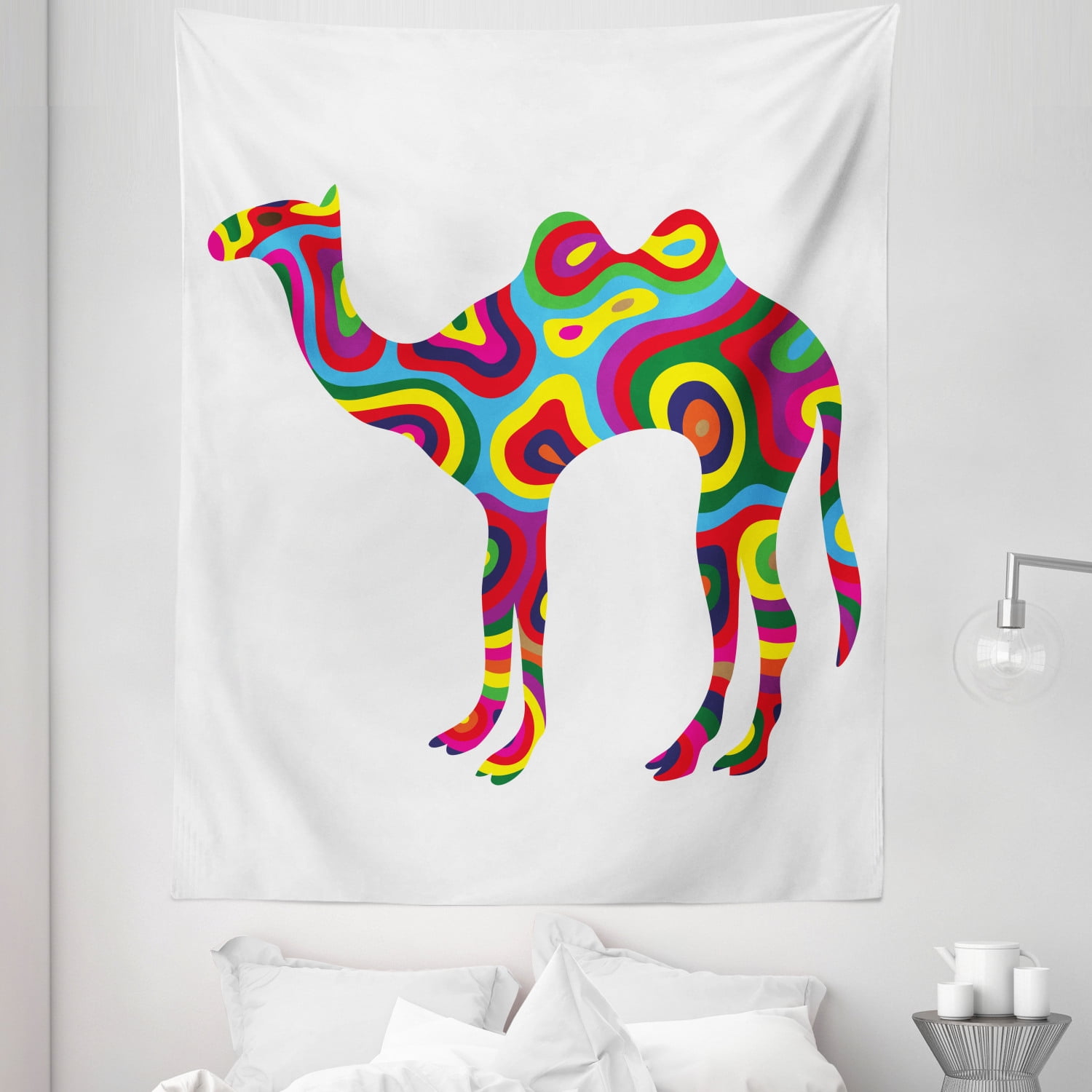 Trippy Tapestry, Colorful Featured Camel Abstract Trippy Shapes and ...