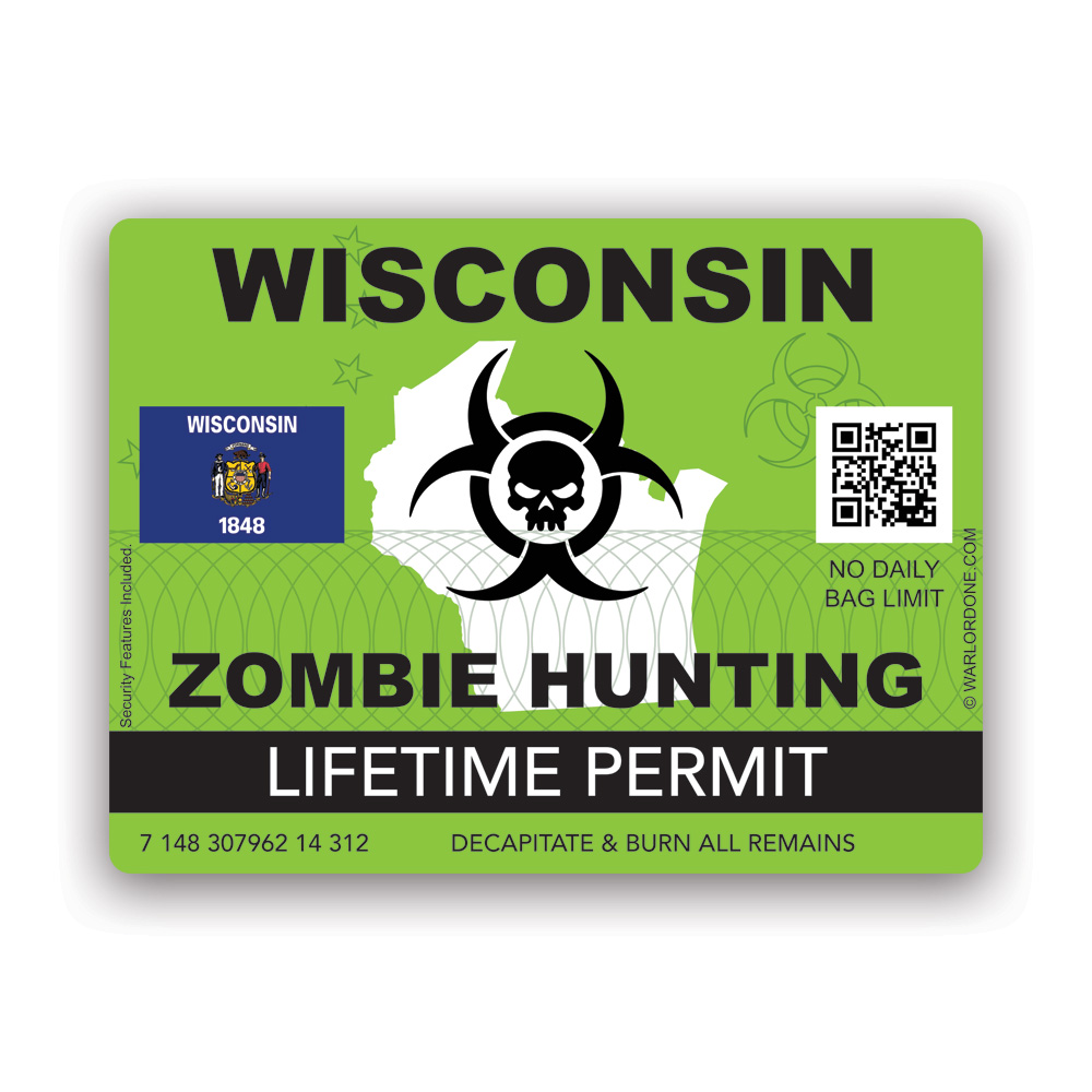 Zombie Wisconsin State Hunting Permit Sticker Decal - Self Adhesive ...