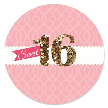 Sweet 16 - 16th Birthday Party Circle Sticker Labels - 24 Count ...