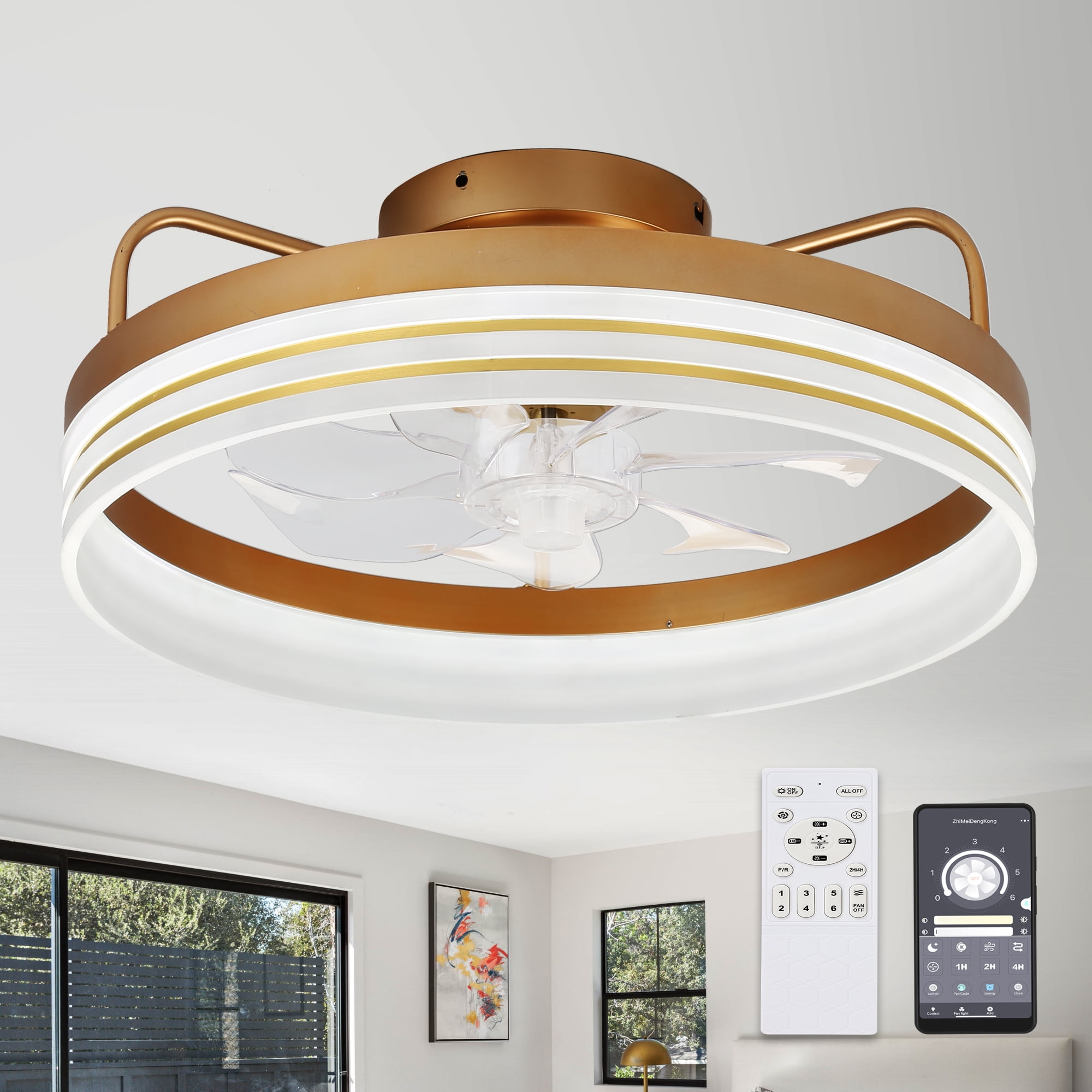 Cusp Barn 20 in. Gold Modern Ceiling Fan with APP Remote Control, DC ...