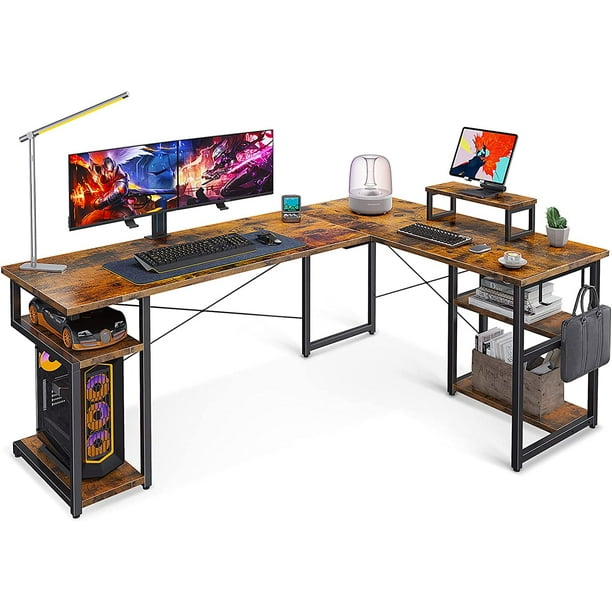 66" L Shaped Desk Computer Desk with Storage Shelves & PC Stand, Gaming ...