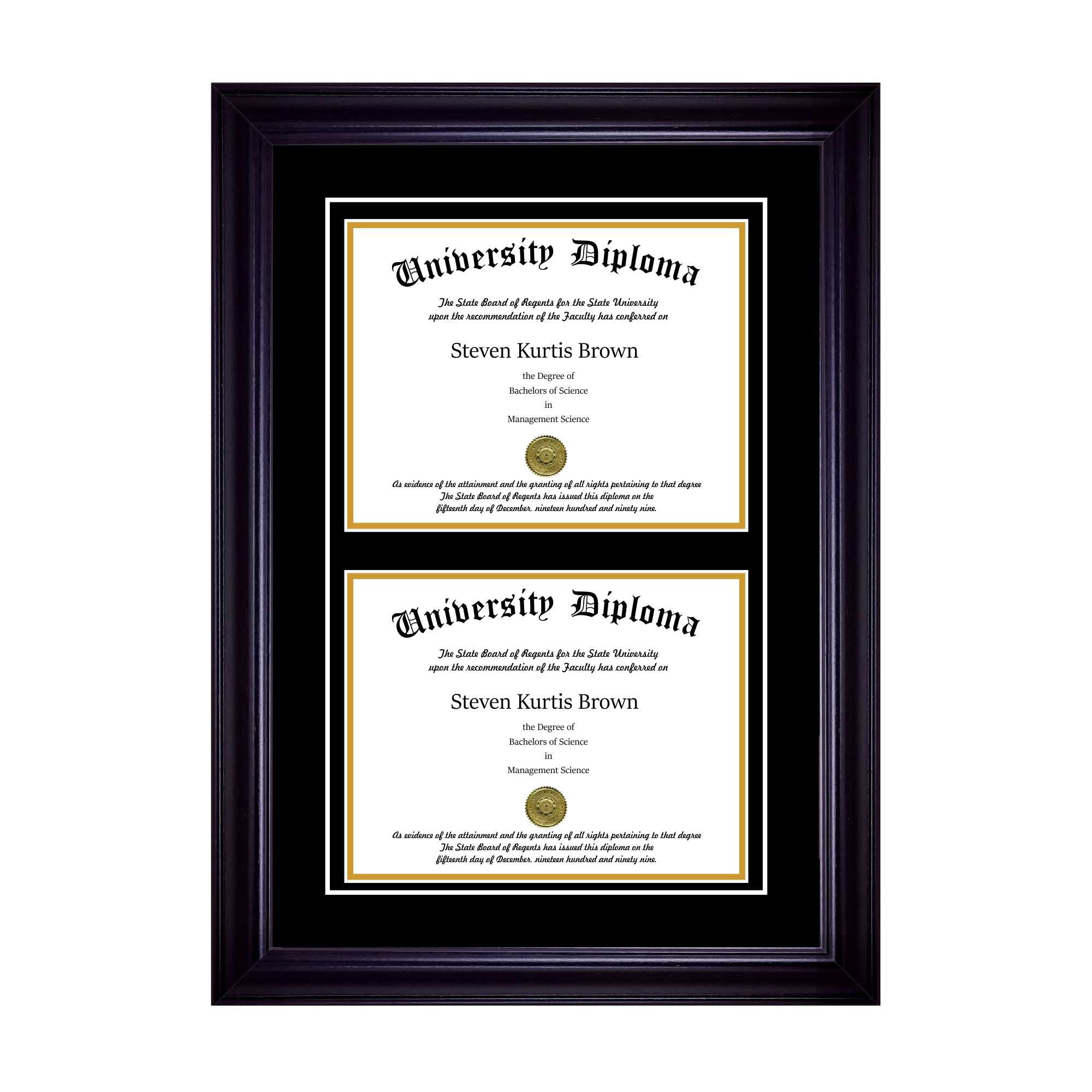 Double Diploma Frame with Double Matting for 17" x 11" Tall Diploma ...