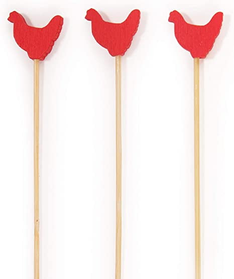 Decorative Red Rooster End Bamboo Cocktail Fruit Sandwich Picks Skewers ...