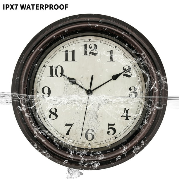 Foxtop IPX7 Waterproof Outdoor Retro 12 Inch Wall Clocks Silent Non ...