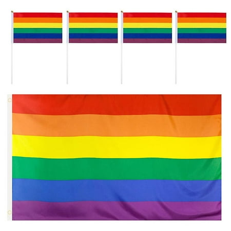 Rainbow Flag, Rainbow Peace Flag With 4 Pack Rainbow Stick Flags ...