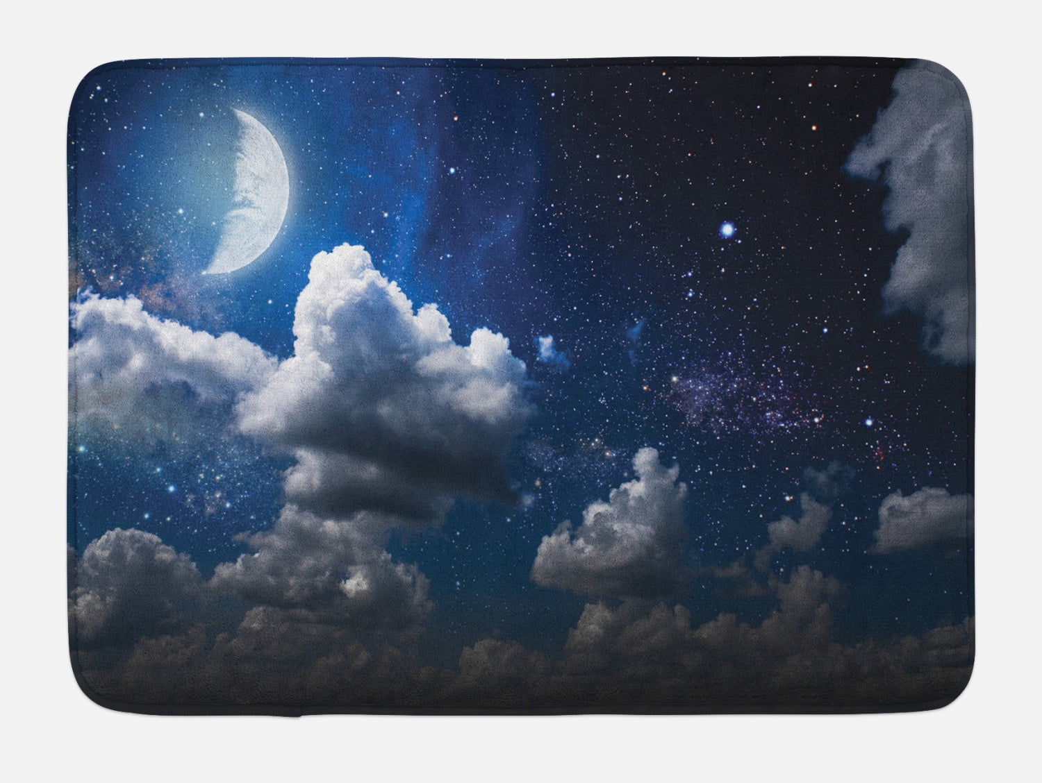 Clouds Bath Mat, Celestial Solar Night Scene Stars Moon and Clouds ...