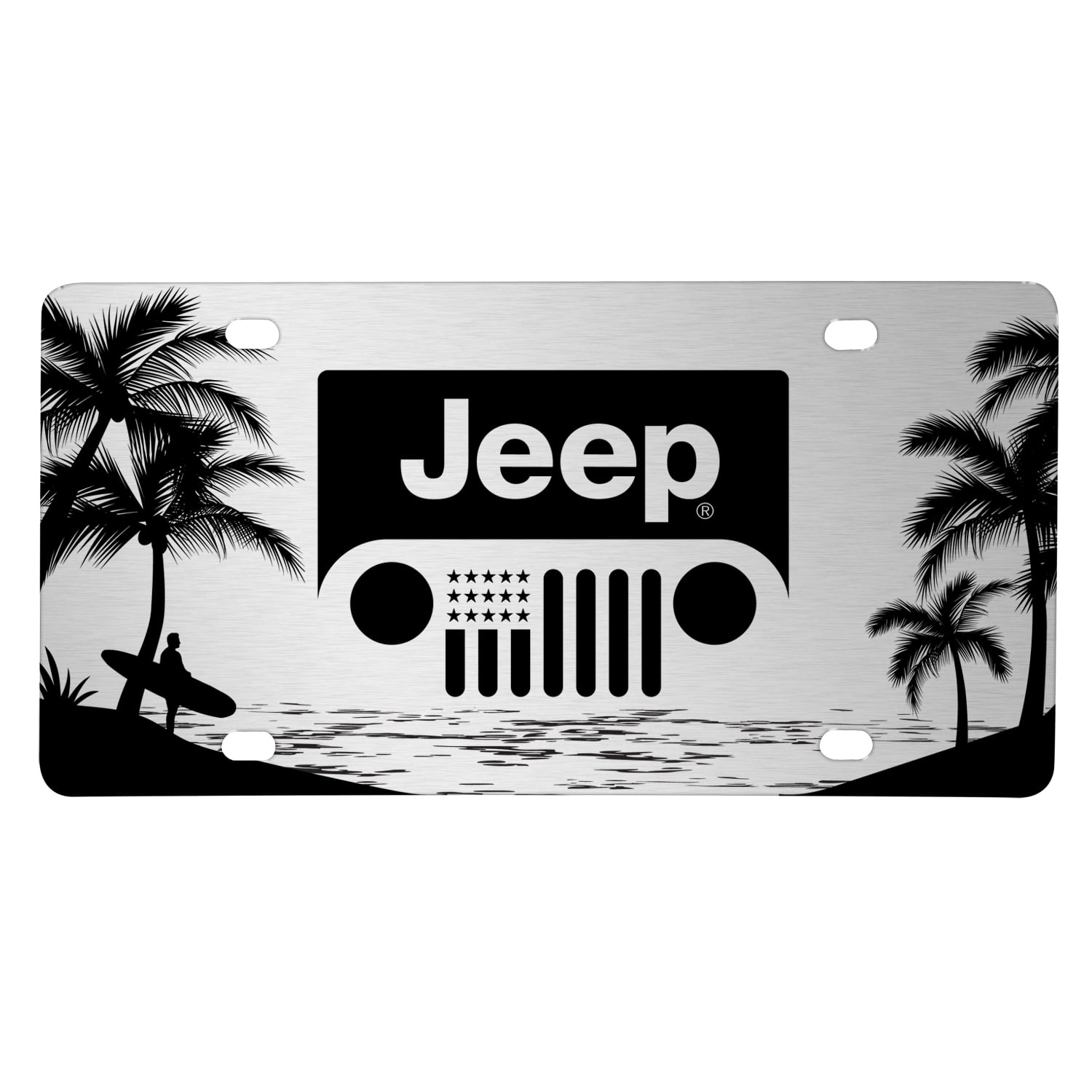 Jeep Grill Logo on Beach Ocean Palm Trees Graphic Silver Aluminum ...