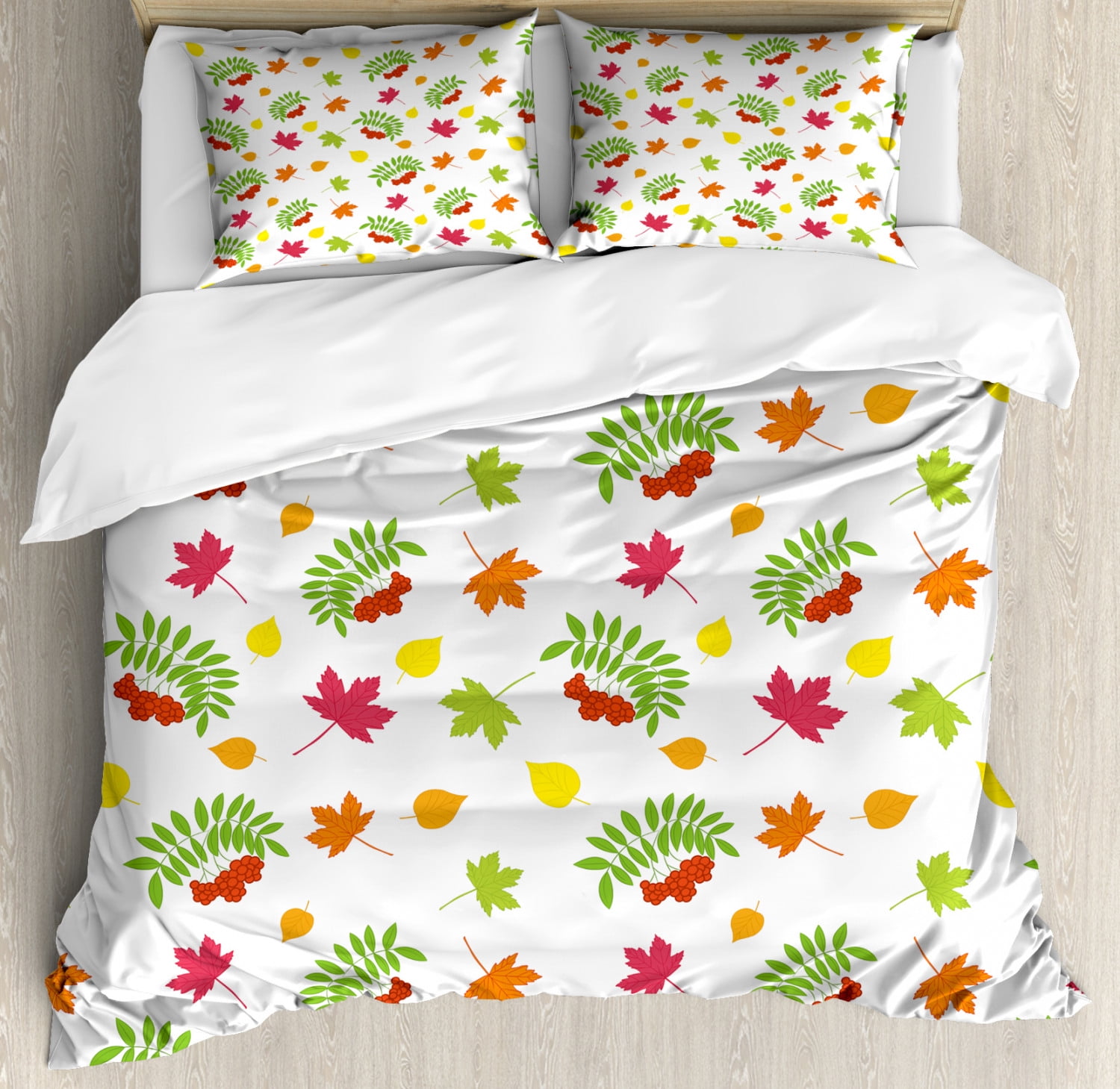 Autumn Duvet Cover Set King Size, Fall Foliage Rowan Berries Maple ...