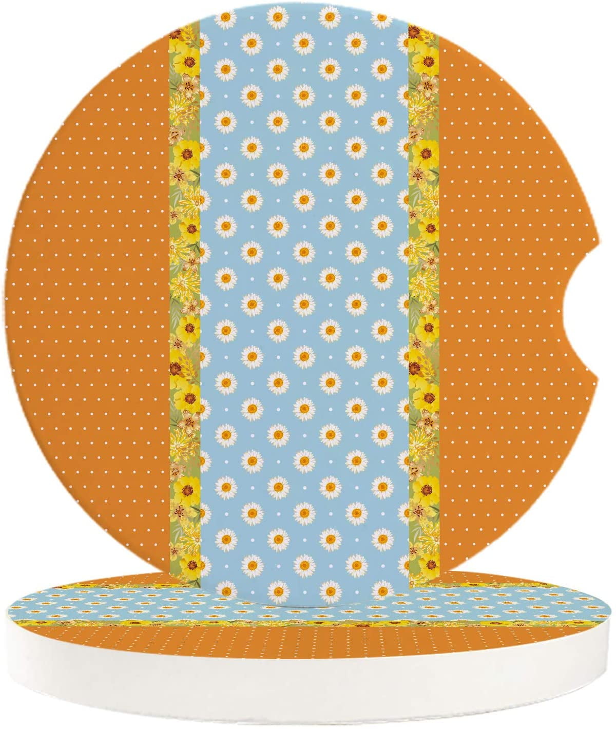 ZHANZZK Summer Daisy Wave Dot Orange Set of 6 Car Coaster for Drinks ...