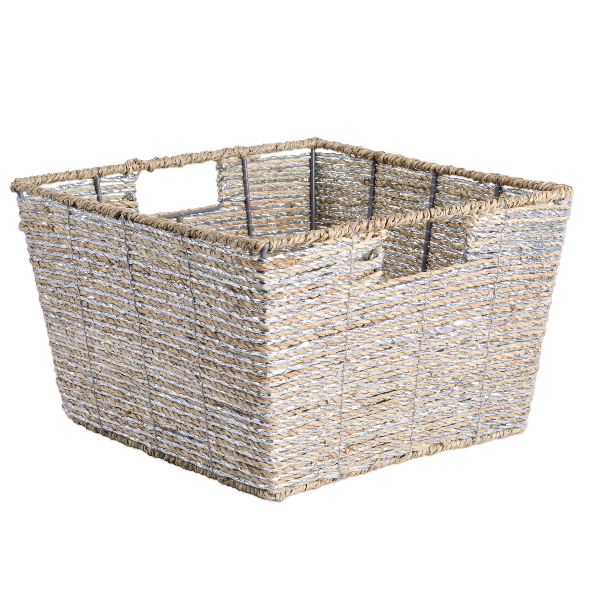 DII Trapezoid Seagrass Metallic Basket, 12x12x7.5" Silver - Walmart.com