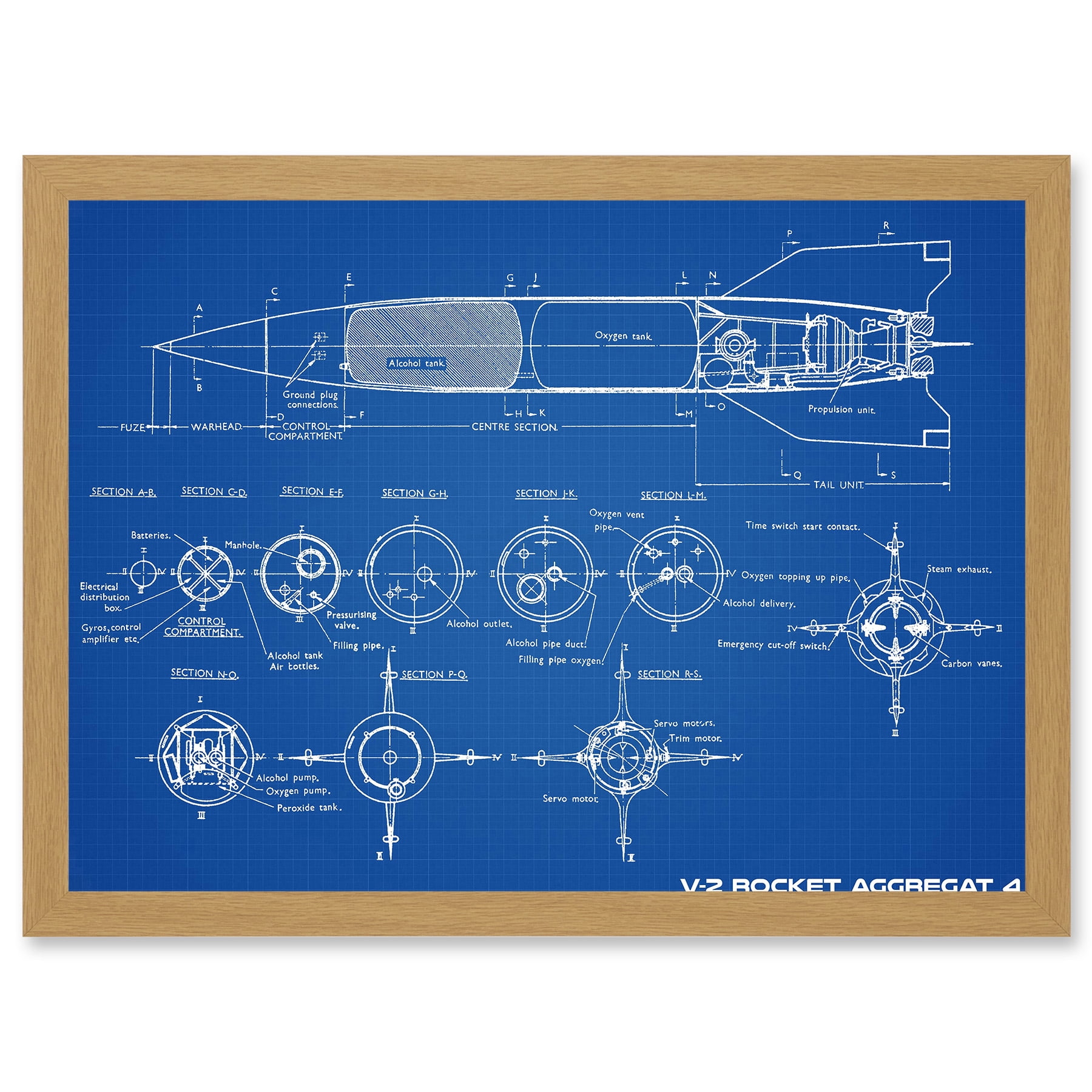 Military V-2 Rocket Aggregat 4 Ballistic Missile Blueprint Plan Artwork ...