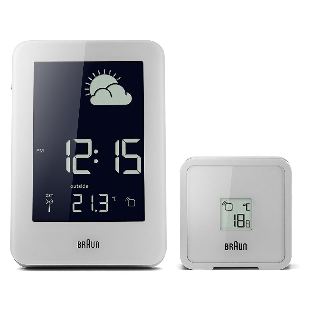 Braun BNC013WH-RC Radio Controlled Weather Station Clock, White ...