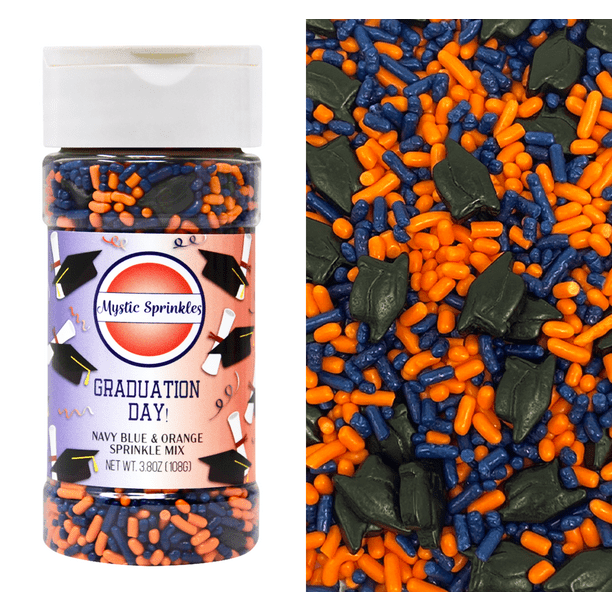 Mystic Sprinkles Graduation Day! Navy Blue & Orange Sprinkle Mix 3.8 oz ...