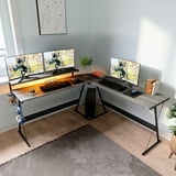 Bestier 65 inch Large L Shaped Gaming Desk with Cup Holder, Monitor ...