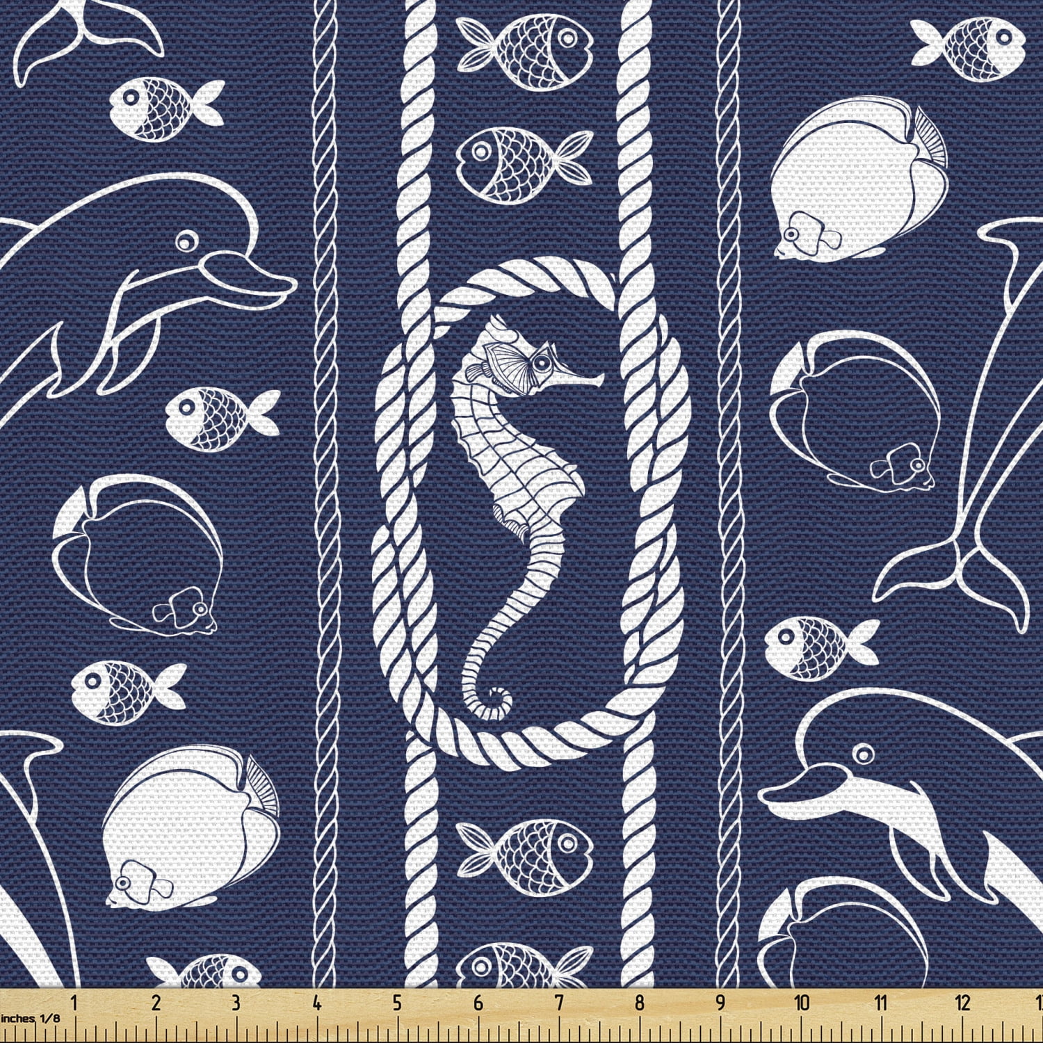 Nautical Sofa Upholstery Fabric by the Yard, Outline Design Sea ...