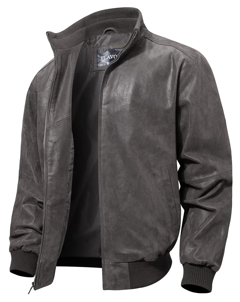 FLAVOR Men's Real Leather Bomber Casual Jacket (Large, Gray) - Walmart.com