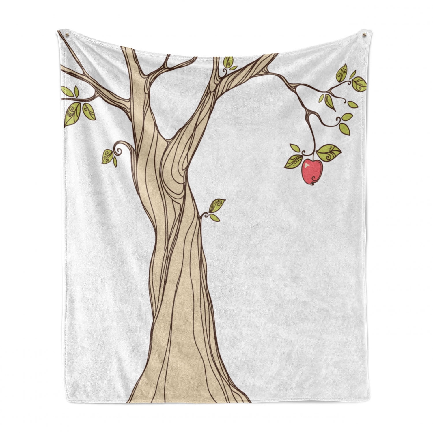Cartoon Soft Flannel Fleece Blanket, Old Tree Drawing with Apples and ...