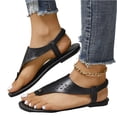 Women's Laser-Cut T-Strap Flat Sandals Casual Leather-Style Thong ...