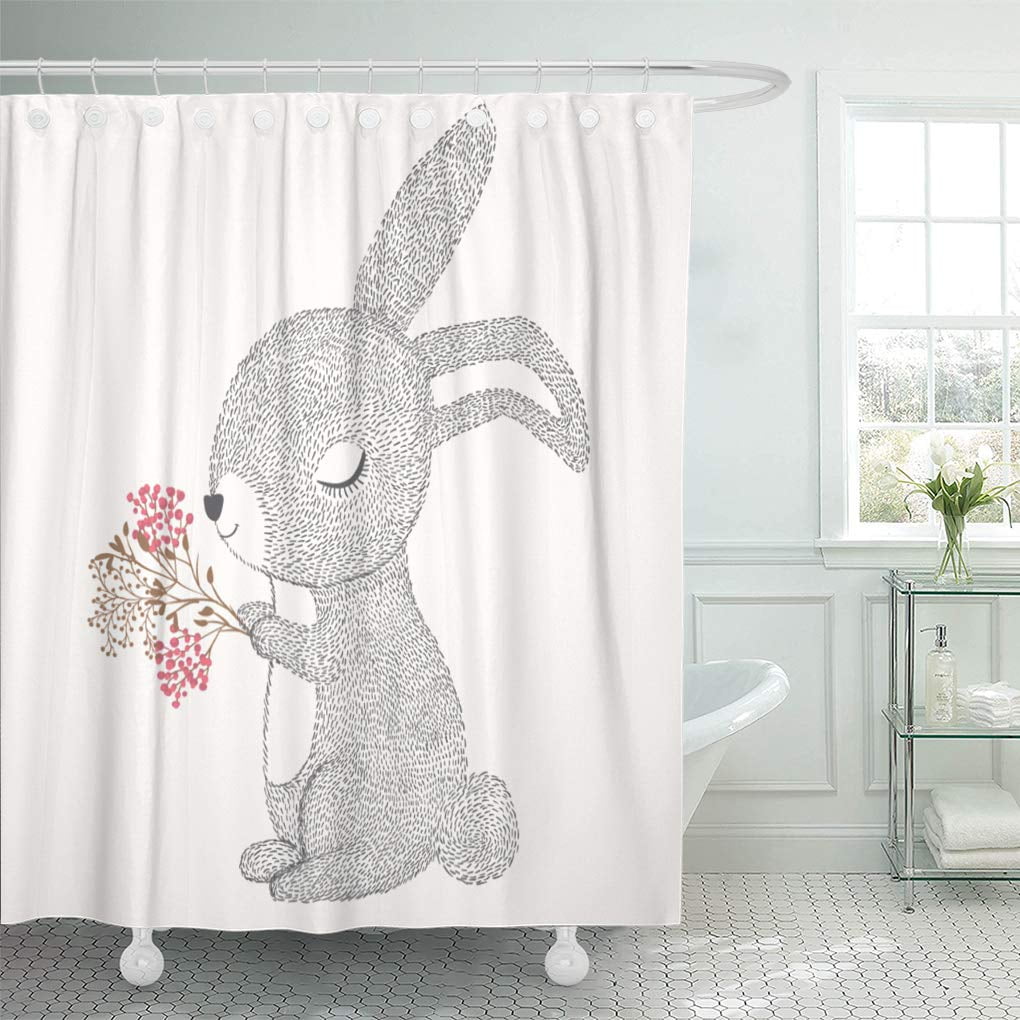 CYNLON Watercolor Bunny Black Rabbit Happy Easter Pink Cute Bathroom ...
